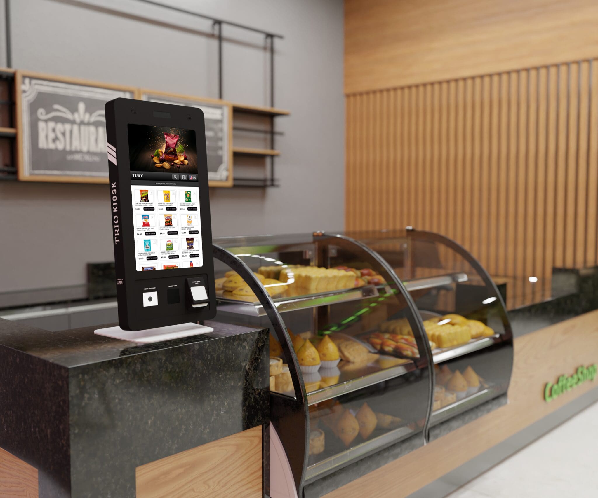 TRIO Kiosk | Smart Micro Market Kiosk | Self-Ordering QSR Kiosk